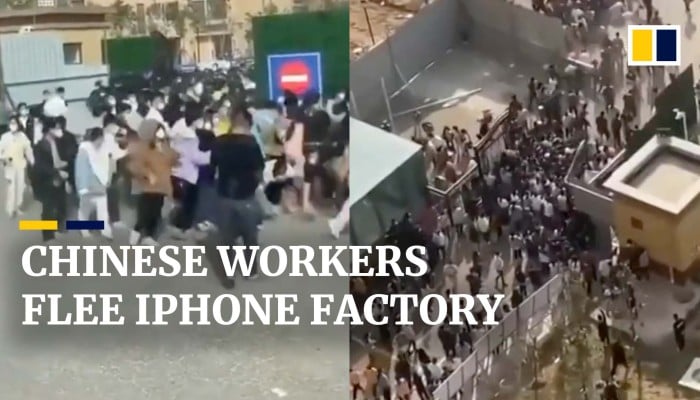 Chinese workers flee world’s largest iPhone factory after Covid outbreak | South China Morning Post